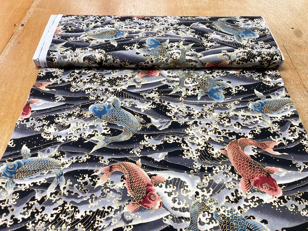 Cosmo Textile Company Sakana Koi in Black 100% Cotton Japanese Made ...