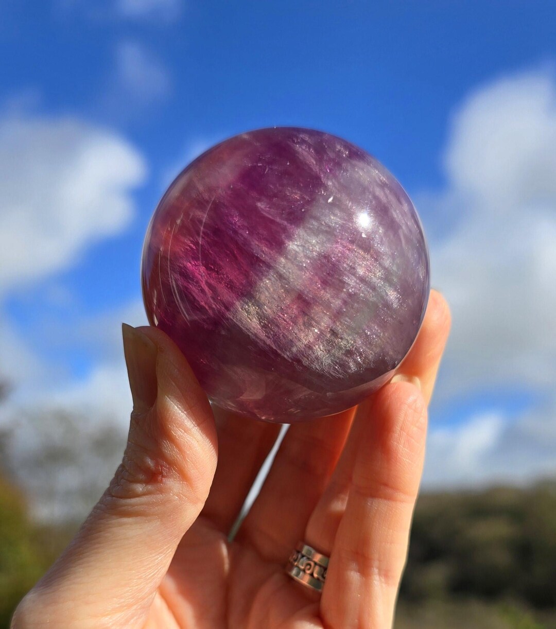 Purple Candy Fluorite Sphere, Banded Rainbow Stone Carving, Crystal ...