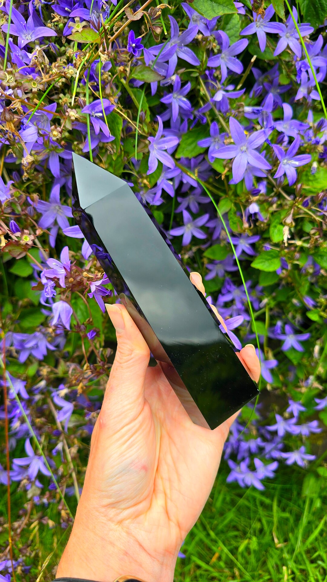 Silver Sheen Black Obsidian Tower Carving Crystal, Lucky Dragon Point ...