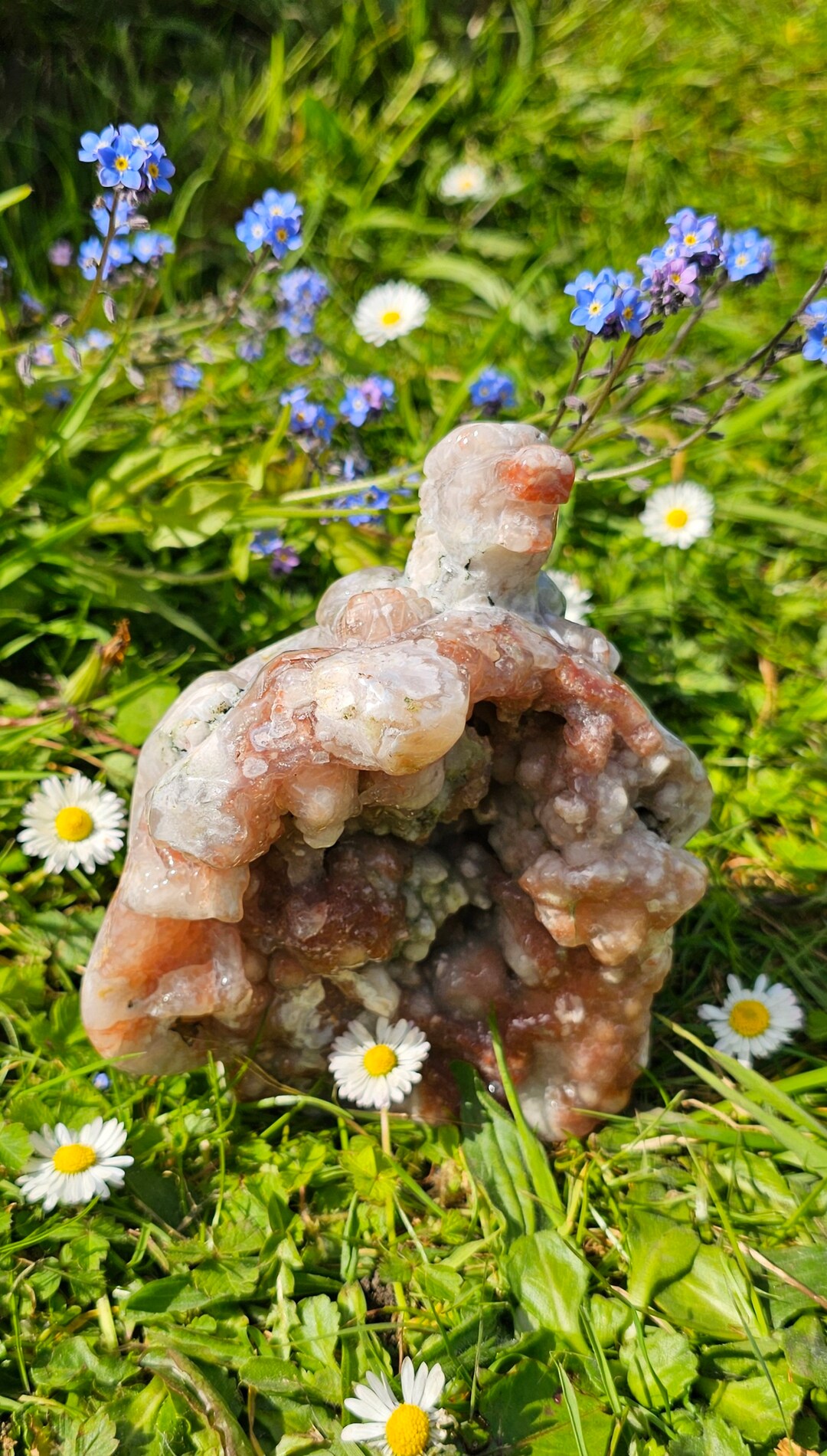 1058g Flower Agate Lizard Carving, Large Cherry Blossom Crystal Healing ...