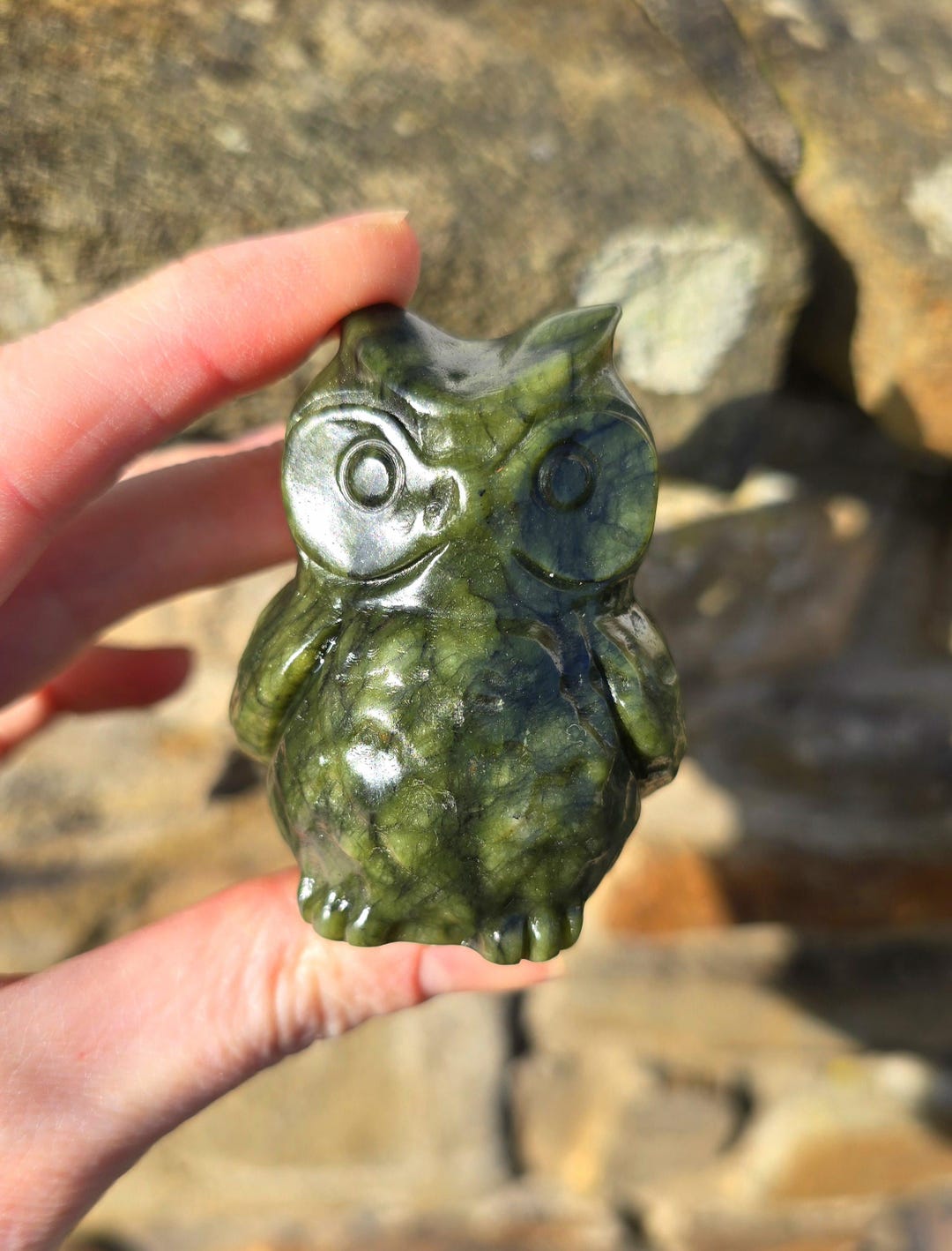 Green Jade Owl, Good Luck Wealth Statue, Protection Money Charm, Bird ...