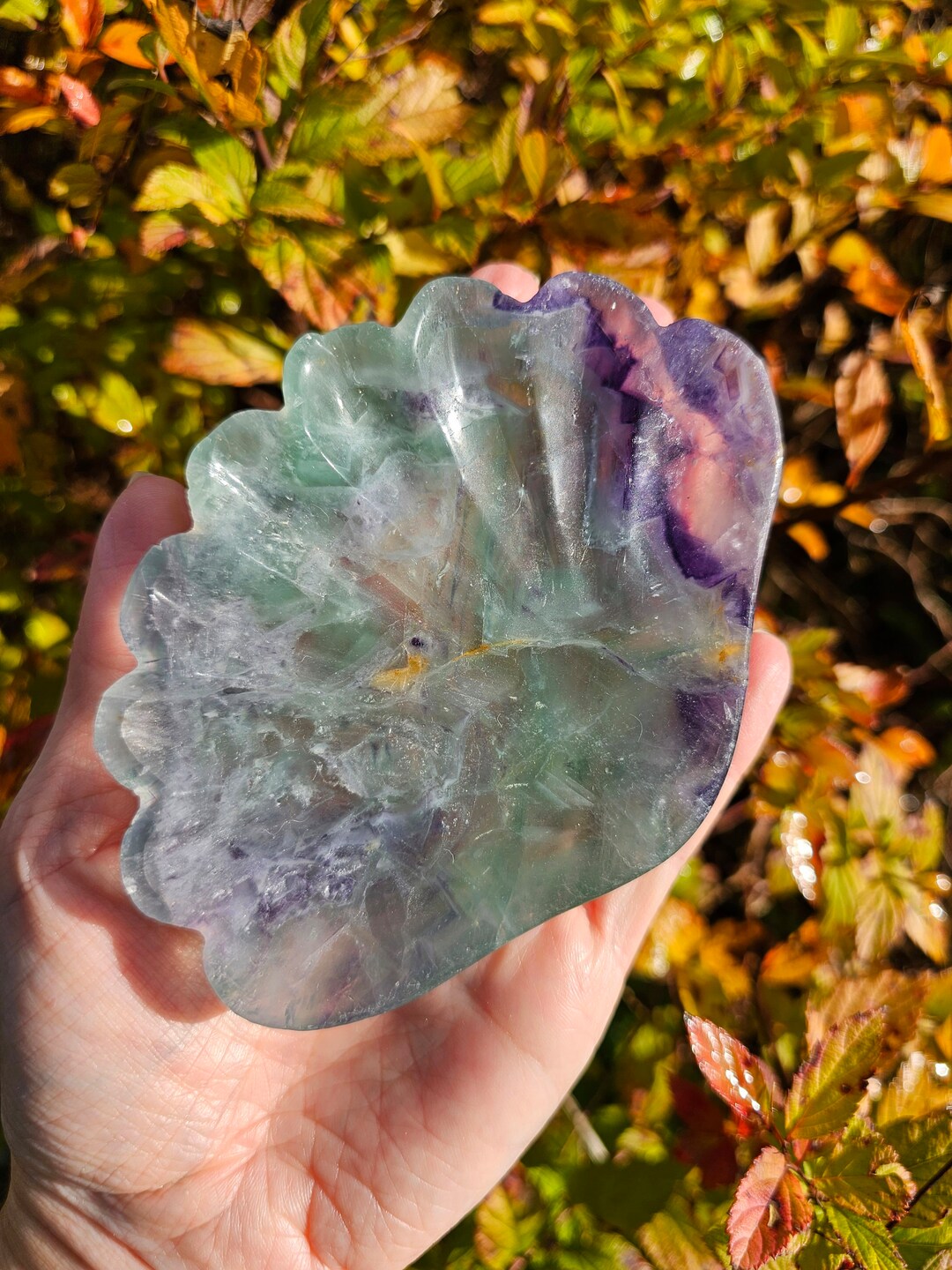 Purple Fluorite Shell Crystal Charging Bowl, Rainbow Stone Carvings, Blue Fluorite Crystal ...