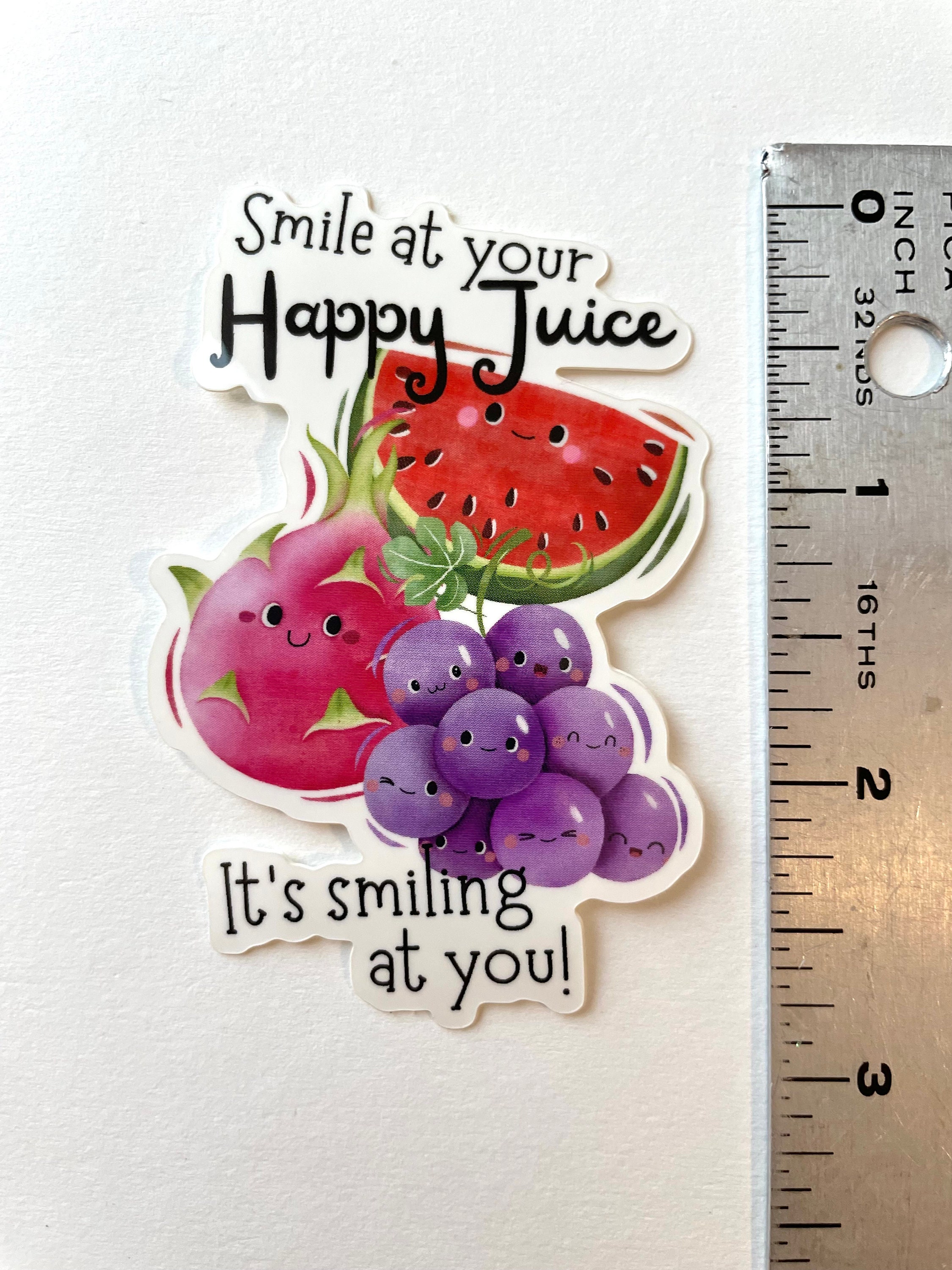 Smile at Your Happy Juice Sticker, 3, Set of 6, Plastic Coated, Durable ...