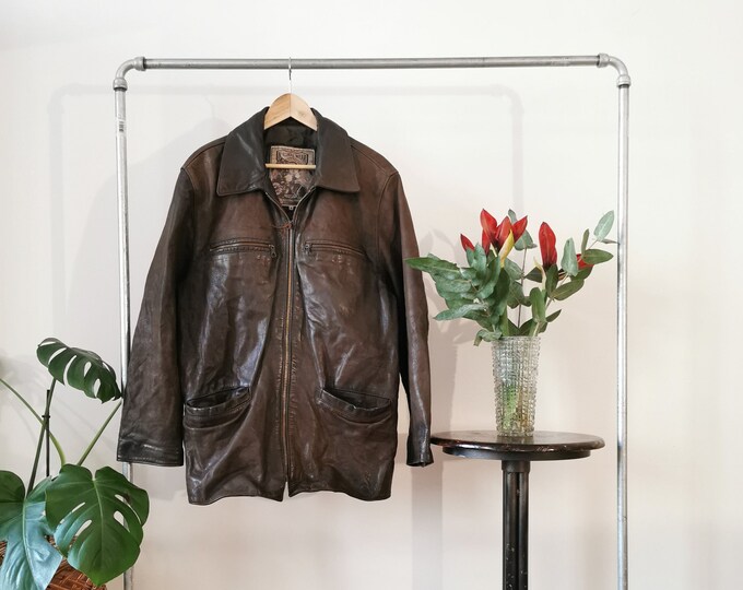 Ted Pattern Vintage Leather Jacket Size M, Mens Brown Leather Jacket ...