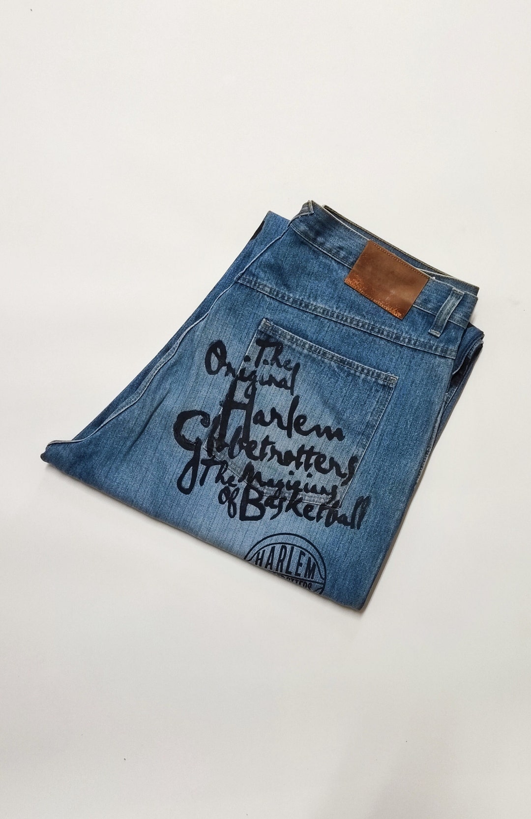 Fubu the Collection 'harlem Globetrotter' Big Baggy Jeans - Unique Blue Stonewashed Jeasn With 5 ...