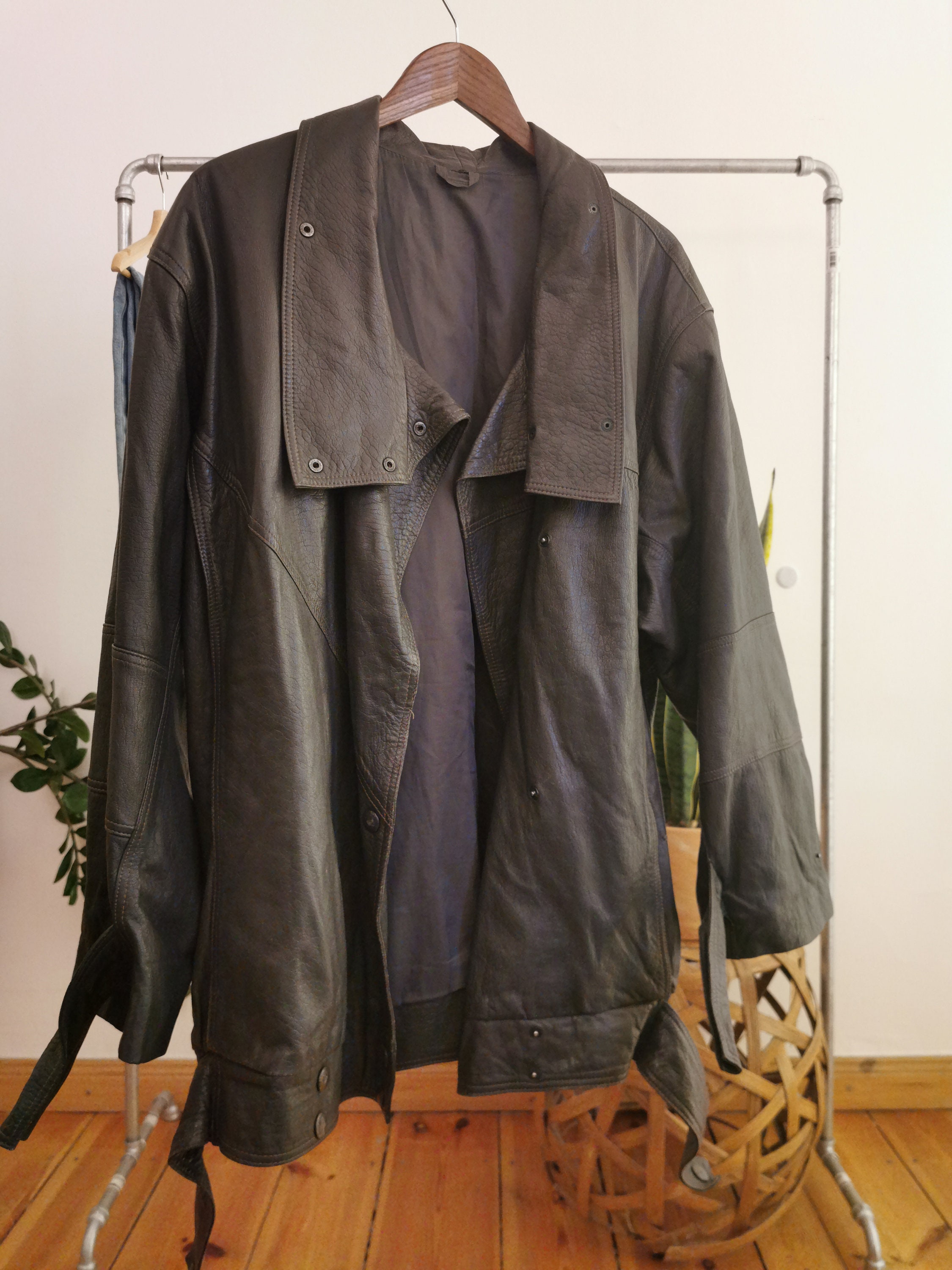 Vintage Leather Jacket Dark Grey With Lots of Snaps and Way to - Etsy
