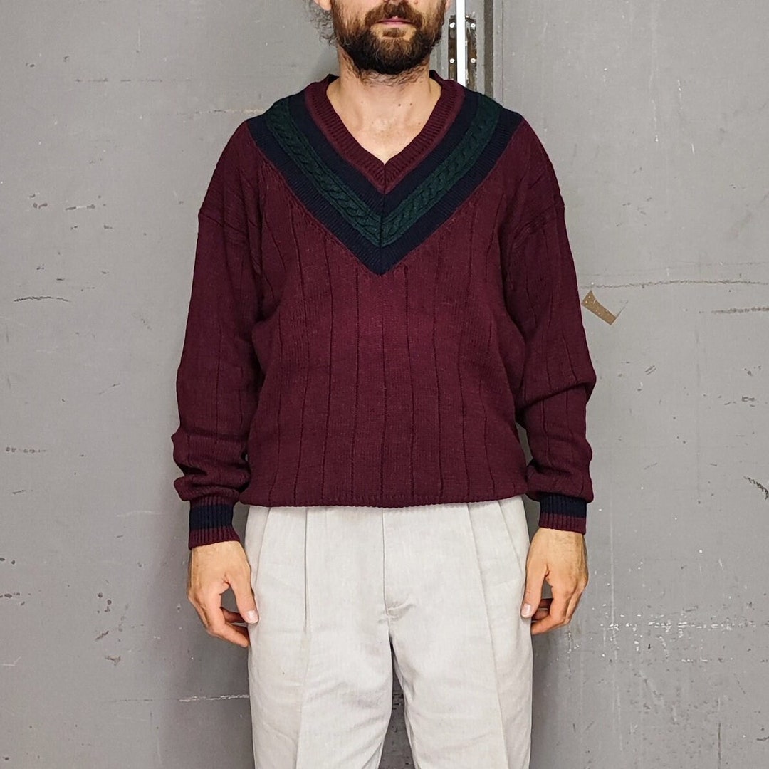 Cambridge Bay Vintage Sweater, Wine V-neck Pullover / 90s Vintage ...