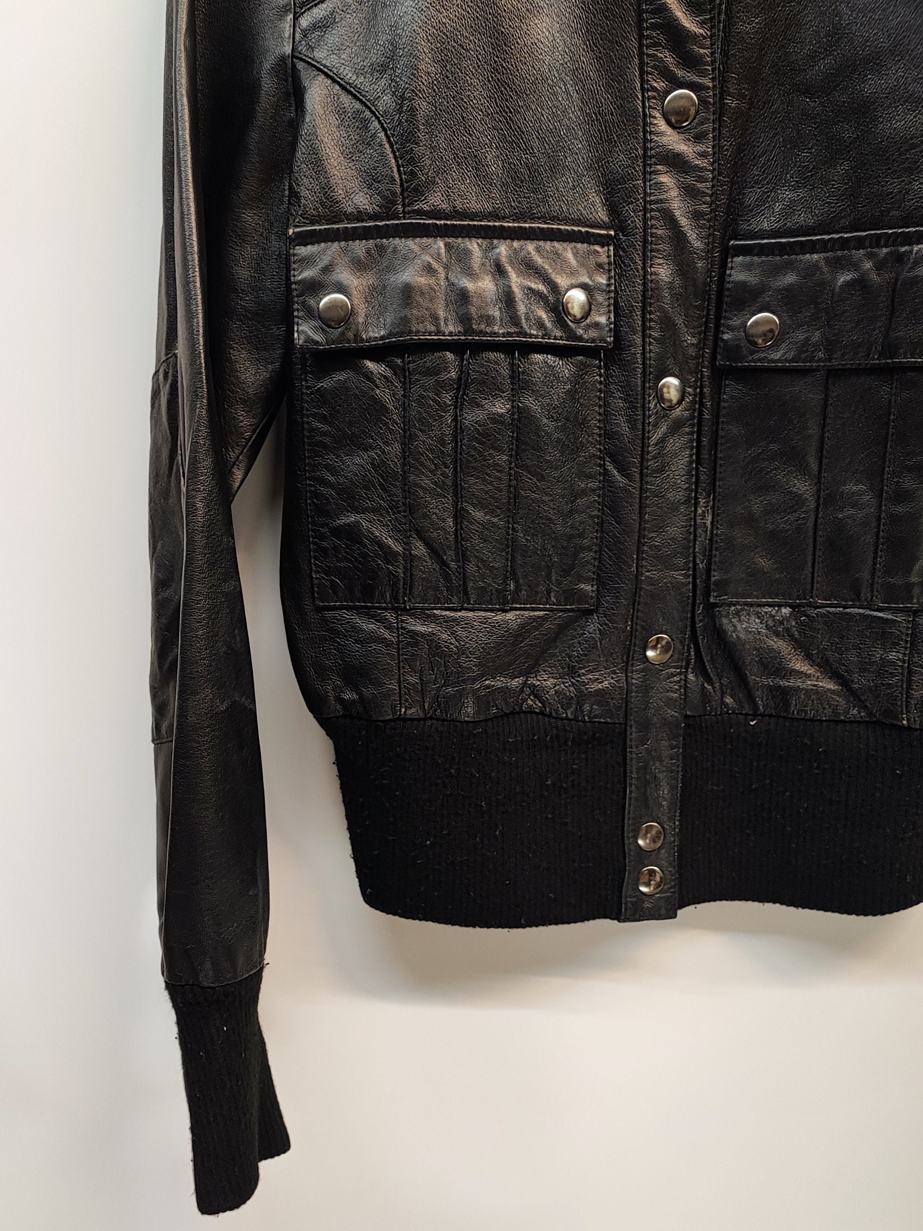 Clockhouse Black Leather Jacket Button Closure, Vintage 90s Leather ...