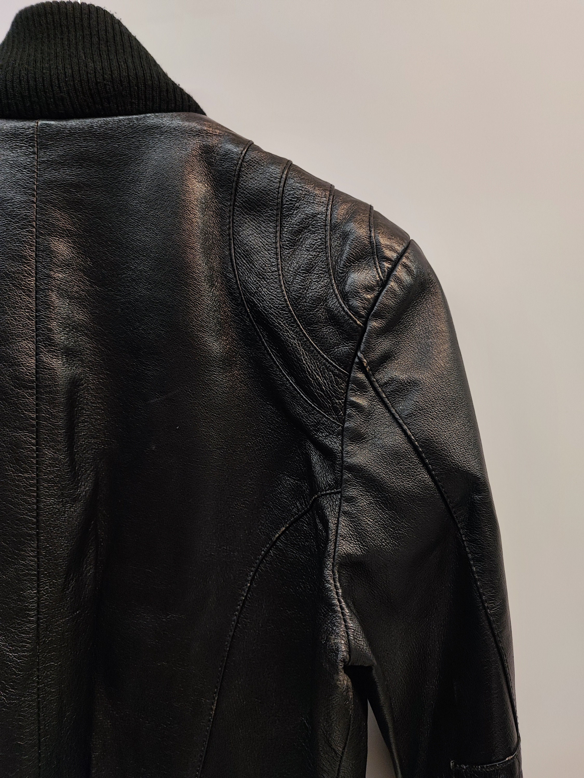 Clockhouse Black Leather Jacket Button Closure, Vintage 90s Leather ...