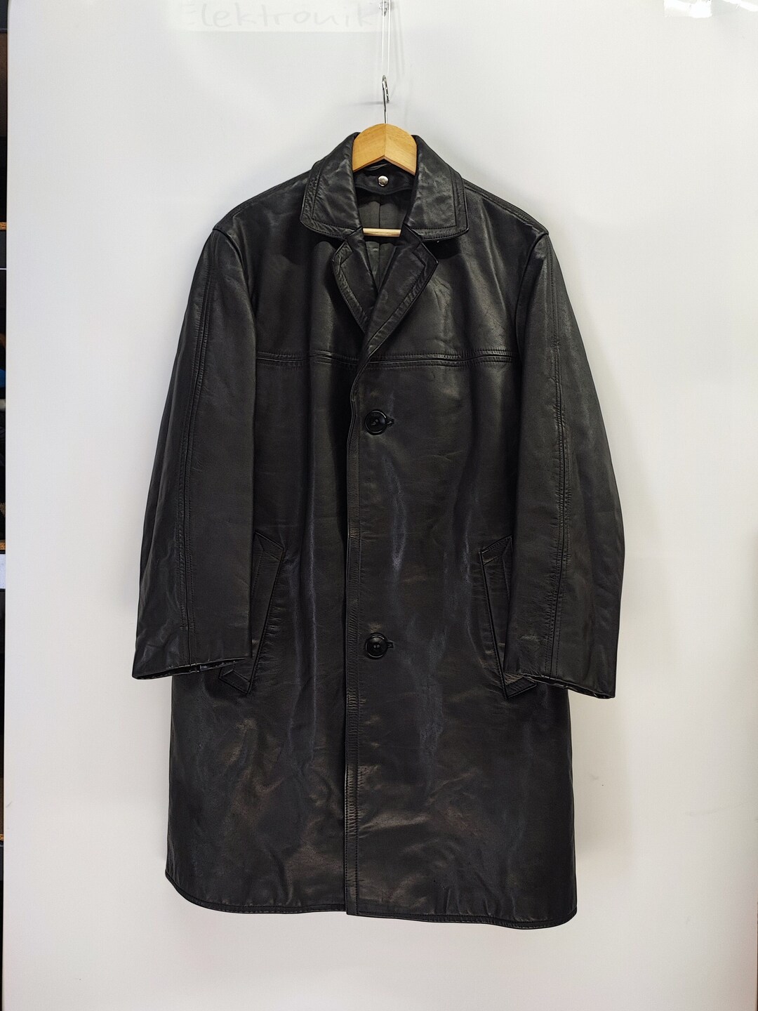 Vintage Black Leather Trench Classic Single Breasted Leather Coat - Etsy