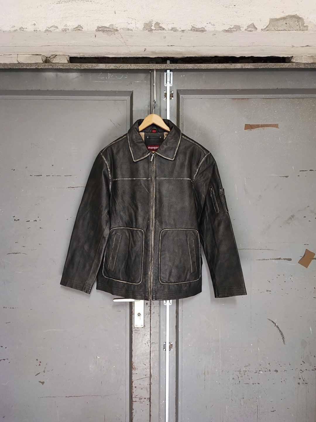 Vintage Mangoon Leather Jackert Size M/L man Unique Brown Biker Leather ...