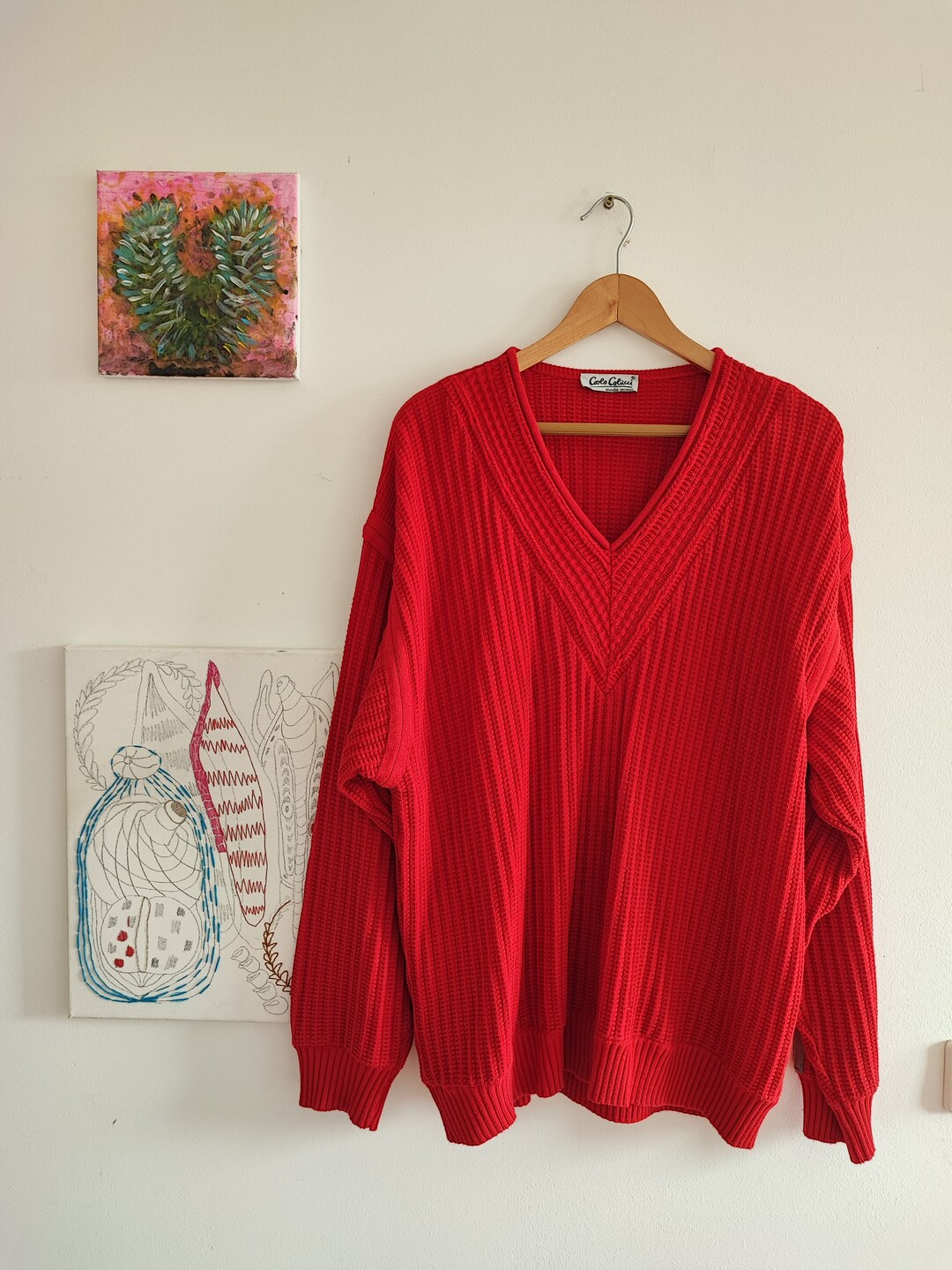 Vintage Red V Neck Carlo Colucci Pullover, Colucci Jumper, Colucci ...