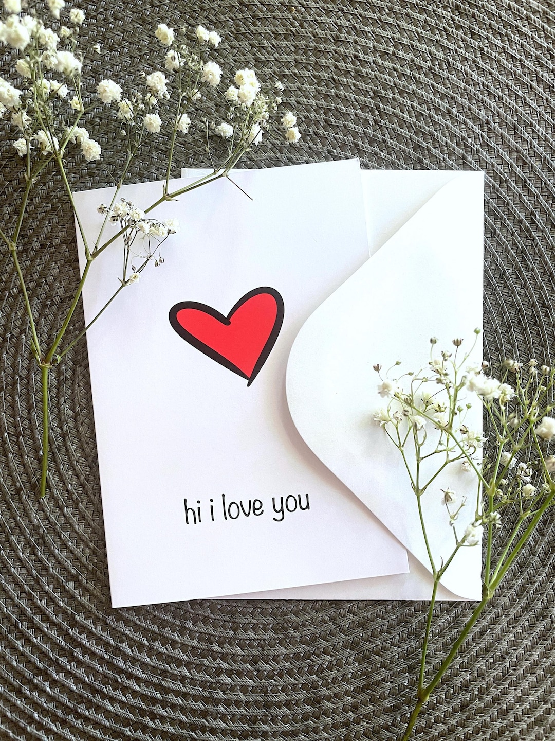 Hi I Love You Greeting Card With Envelope, I Love You Card, Cute Heart ...