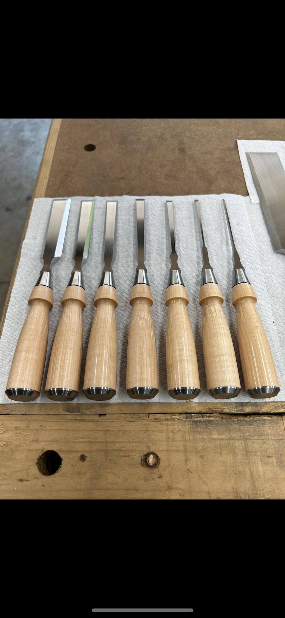 PRE-ORDER 7-piece Bench Chisel Set in Curly Maple W/ Billet Stainless ...