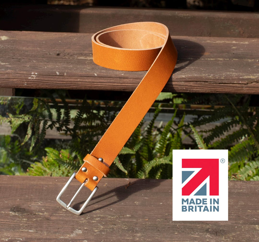 Handmade Mens Leather Belt Tan - 35mm Wide – English Hide, Rugged Made ...