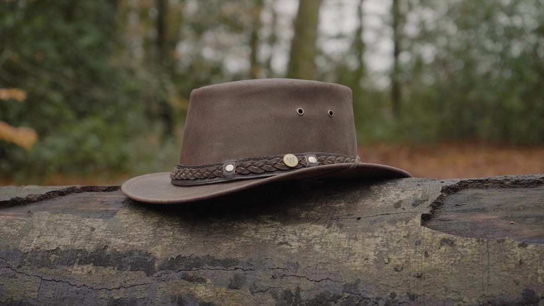 Leather Cowboy Hat, Narrow Brim Australian Hats Outback - Unisex Adventure Headwear for Hiking ...