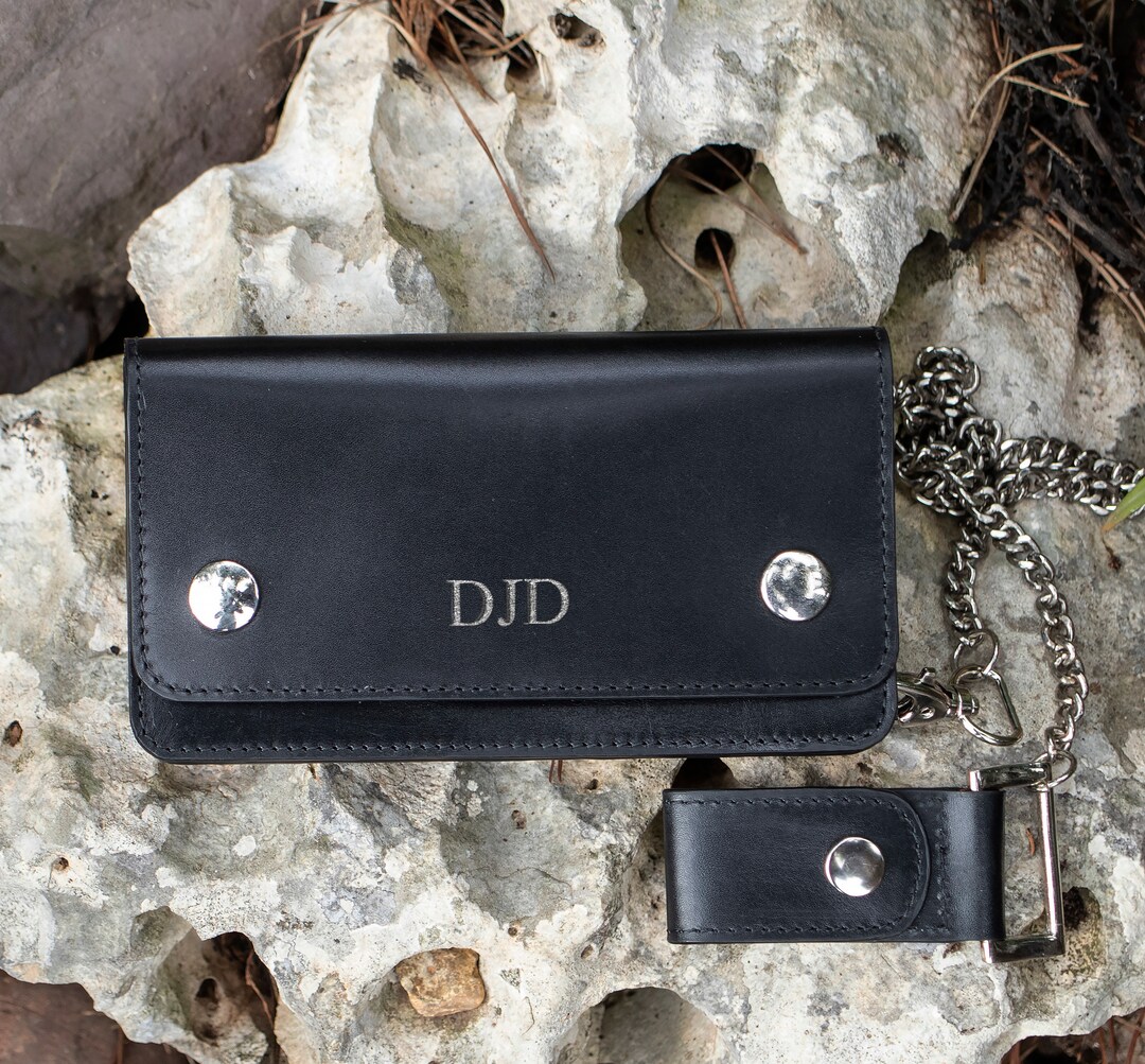 Handcrafted Leather Biker Wallet: Personalized Monogram, Chain ...