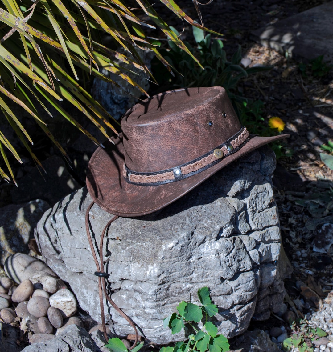 Brown Leather Cowboy Hat | the Wilds by Wombat | Distressed Foldable ...
