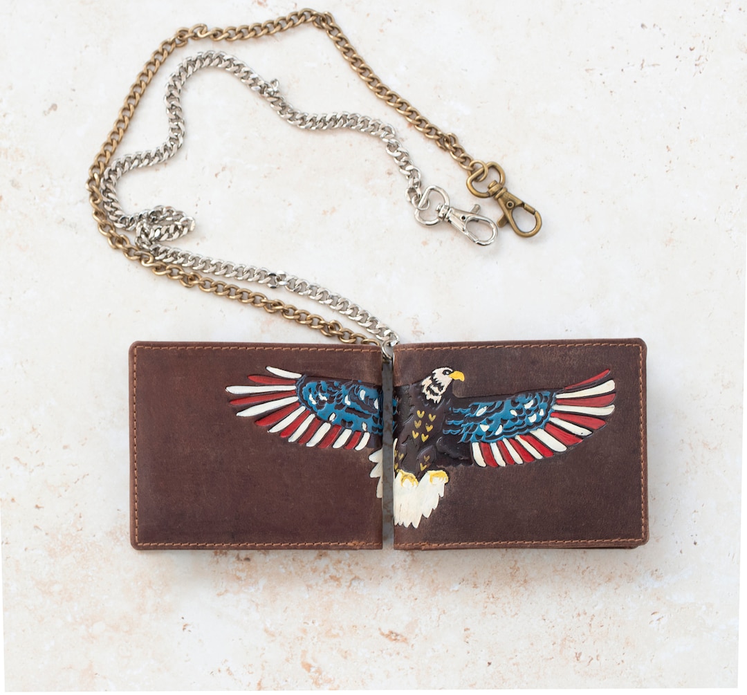 Flying Eagle Wallet Men's Brown Leather Biker Wallet With Design ...