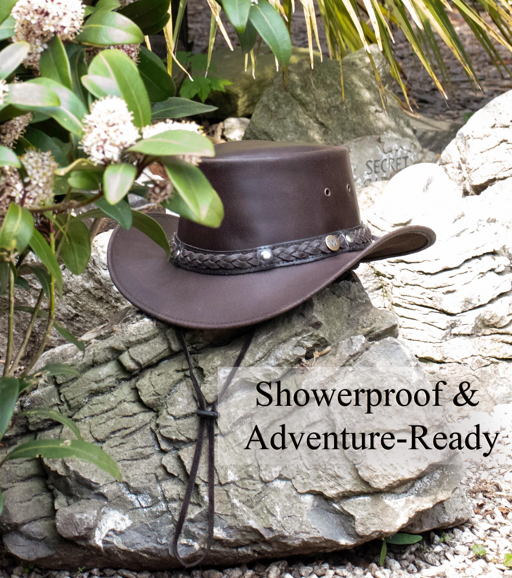Leather Cowboy Hat – Brown Outback Hats With Wide Brim, UPF 50 ...