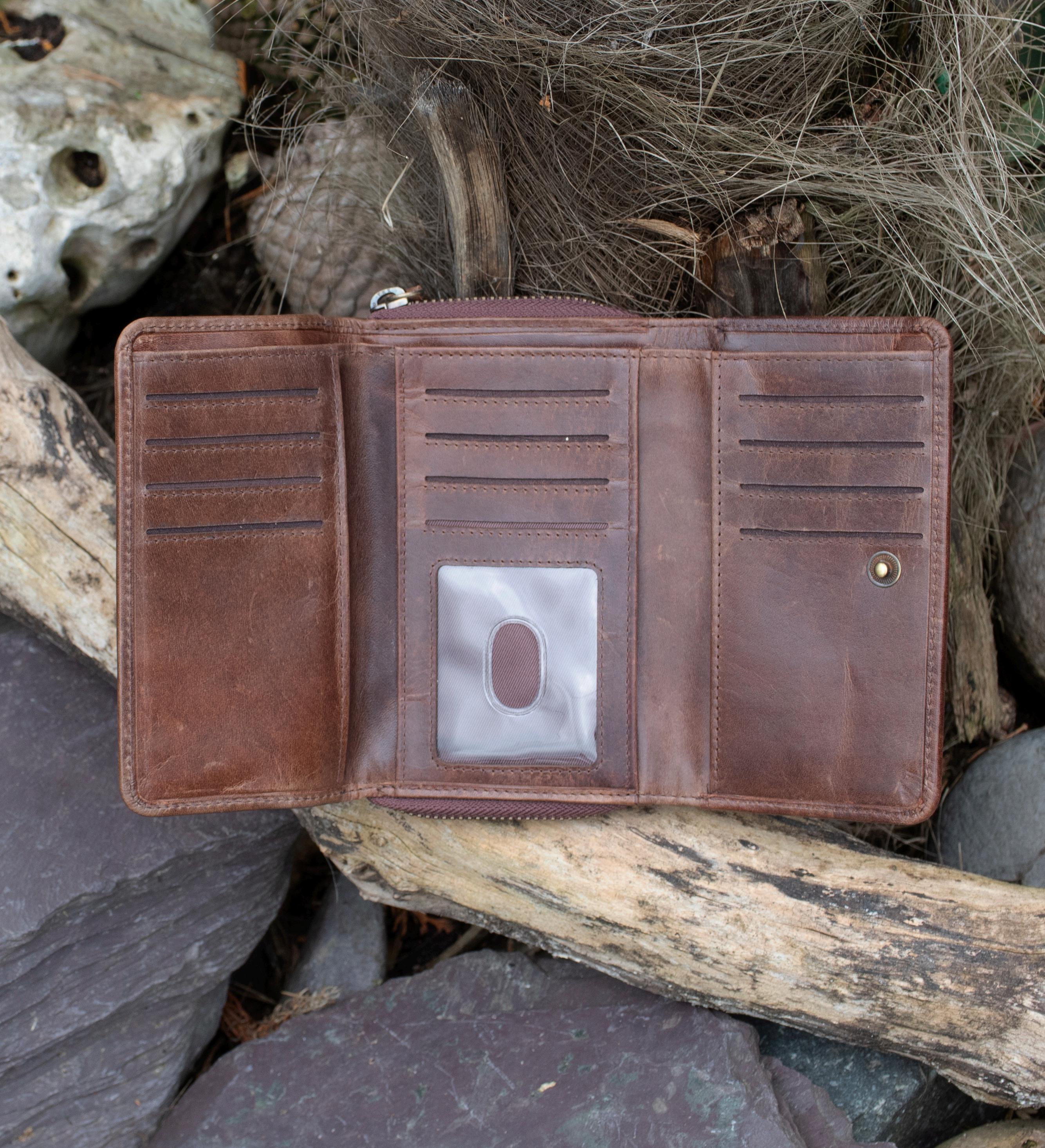 Vintage Leather Purse for Women, Personalised RFID Card Holder With ...