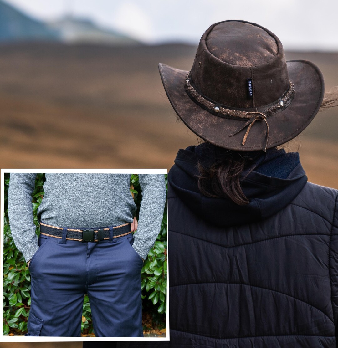 Wombat OFFER the Wilds Brown Leather Hat & Outdoor Belt Men's Womans ...