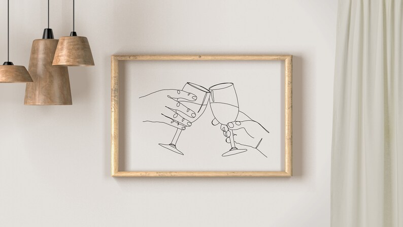 Cheers Wine Glass Line Drawing Art Instant Download - Etsy