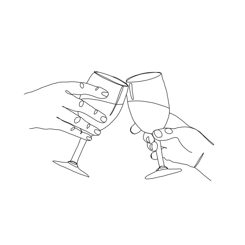 Cheers Wine Glass Line Drawing Art Instant Download - Etsy