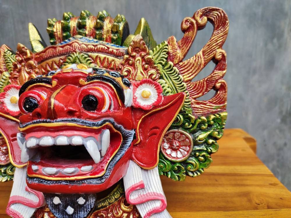 Balinese Barong Mask, Wood Carving, Handmade Barong Statue, Balinese ...