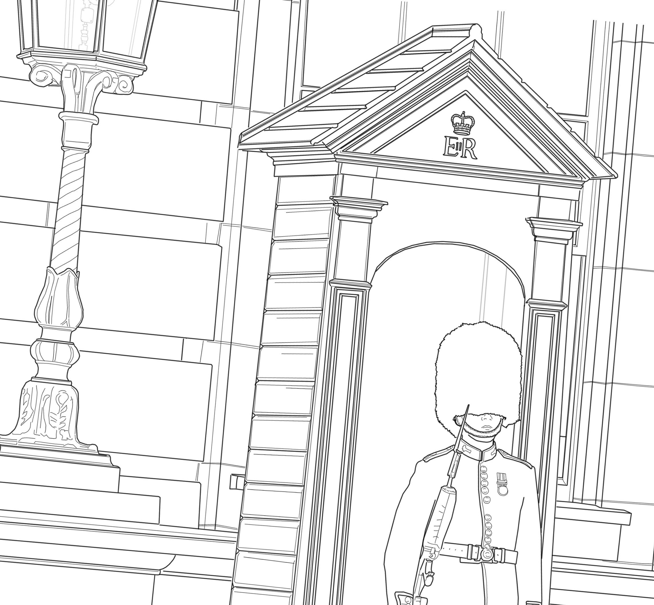 Buckingham Palace Guard, London, Line Art Drawing, Art Print, Home and ...