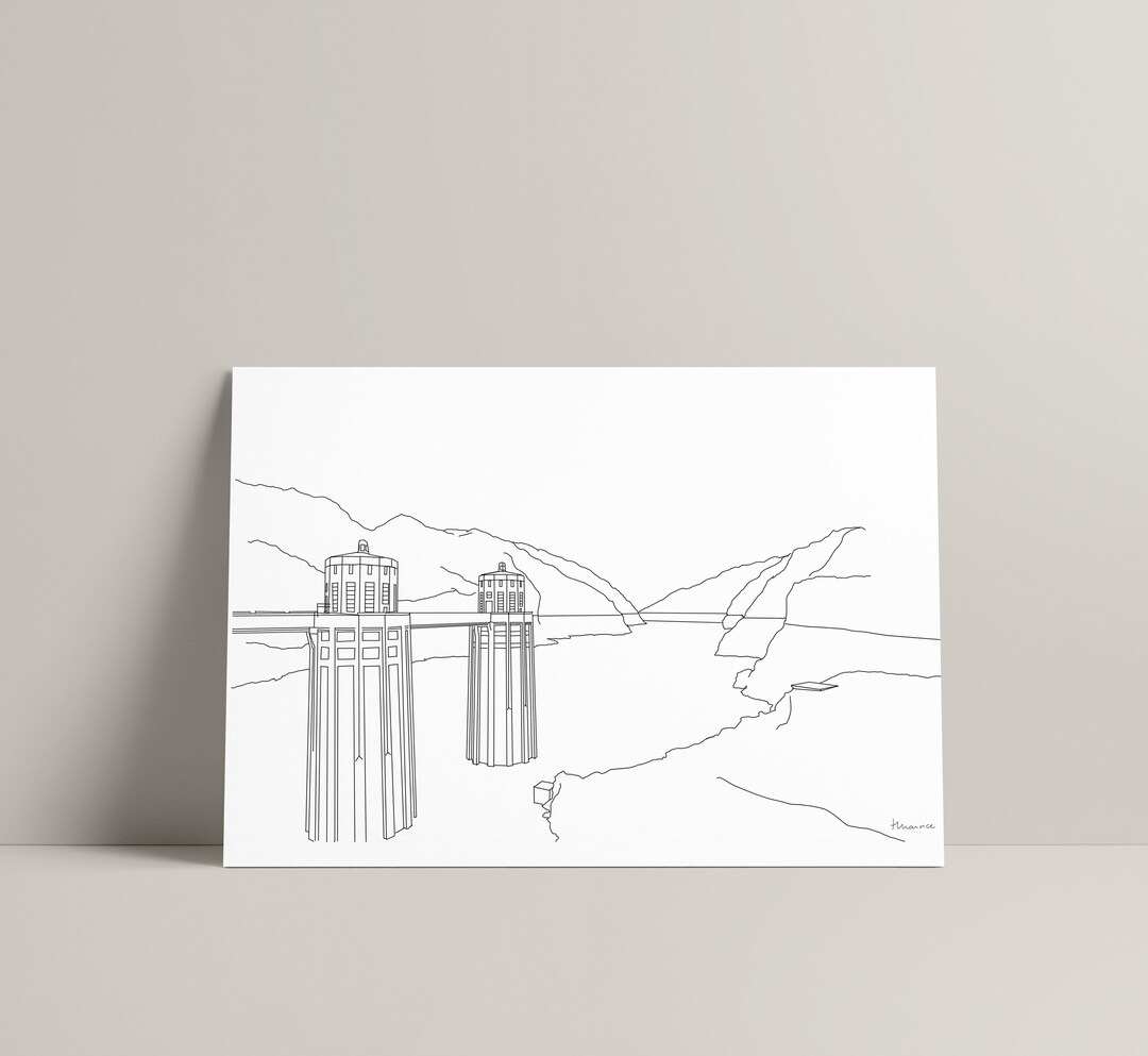 Hoover Dam, Nevada, Travel Drawing Line Art, Digital Download, Travel ...