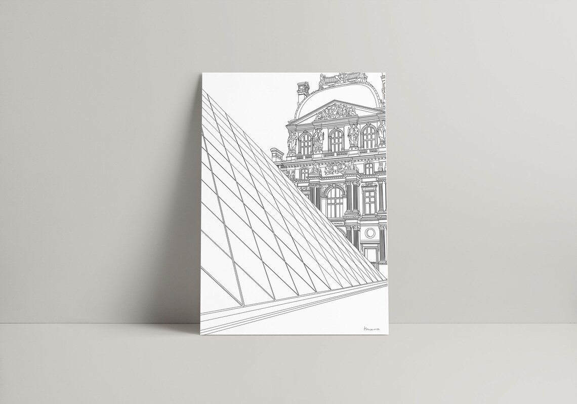 Louvre Museum Paris Line Art Drawing Travel and Home Decor - Etsy
