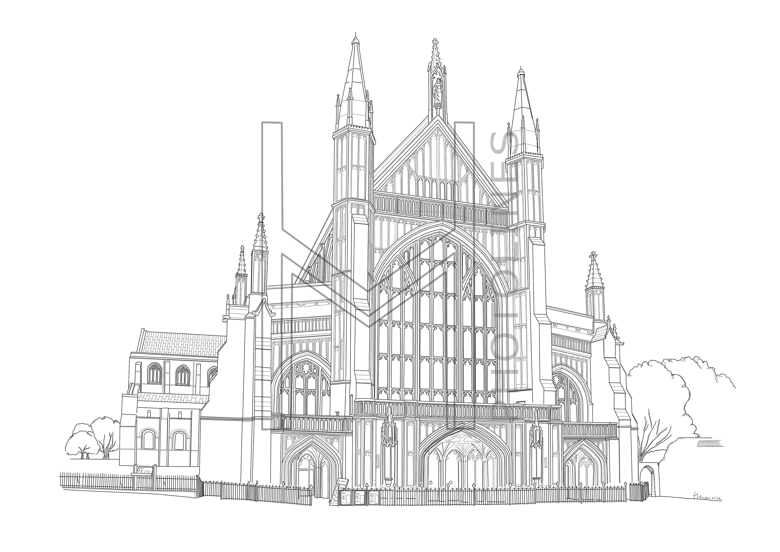 Winchester Cathedral, Travel Art, Line Art, Line Drawing, Digital ...
