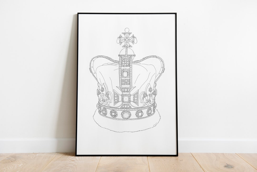 The Queen's Coronation Crown, London, Line Art Drawing, Art Print, Home ...