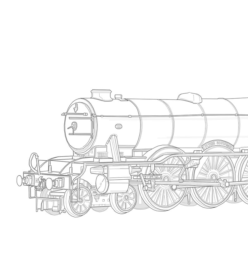 Flying Scotsman, Steam Train, UK, Line Art Drawing, Trains and ...