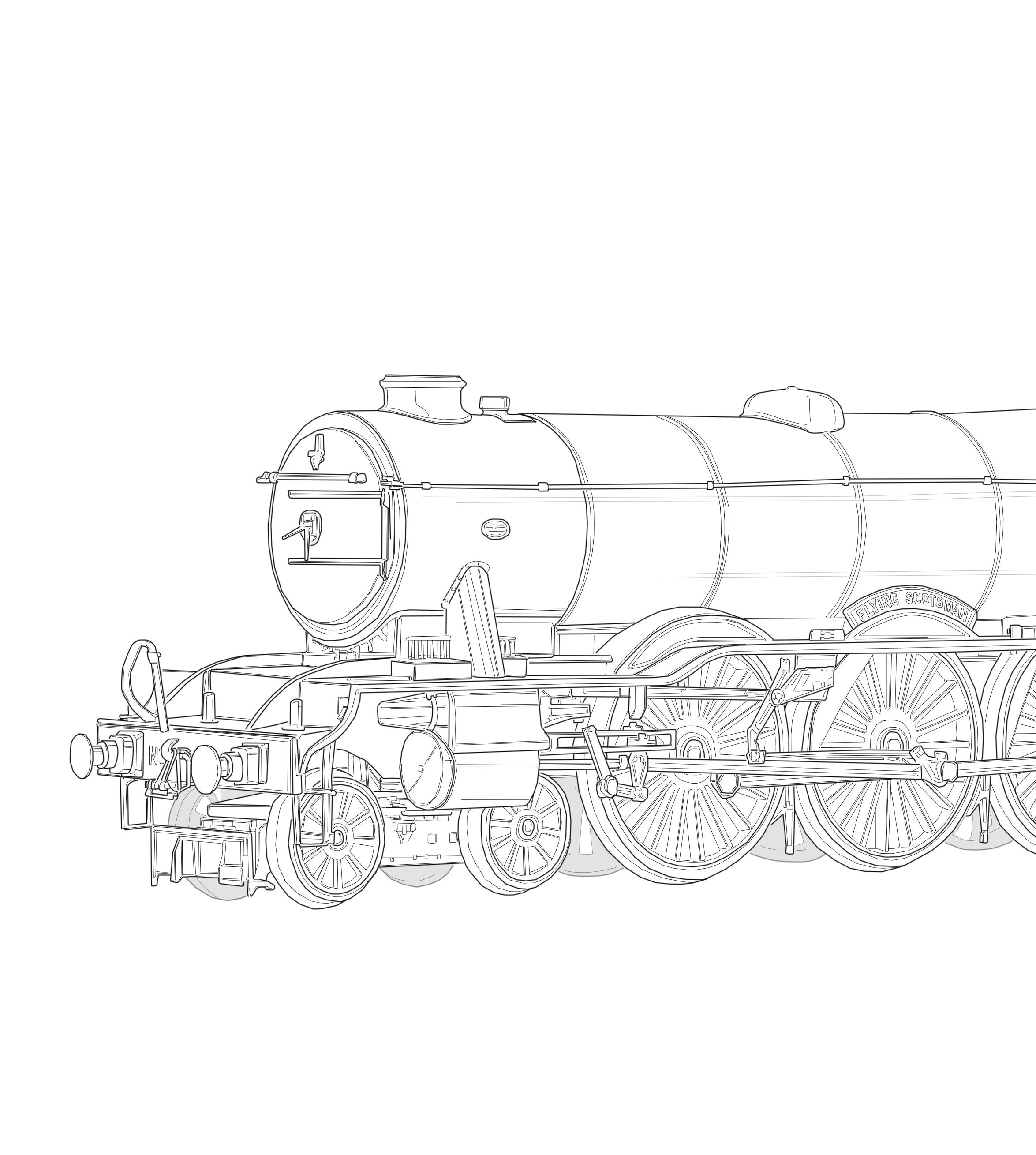 Flying Scotsman, Steam Train, UK, Line Art Drawing, Trains and ...