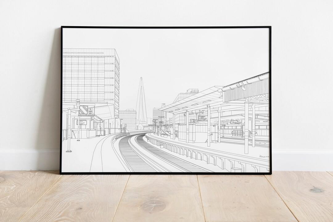 Waterloo East Station View, London Skyline, UK, Line Art Drawing, City ...