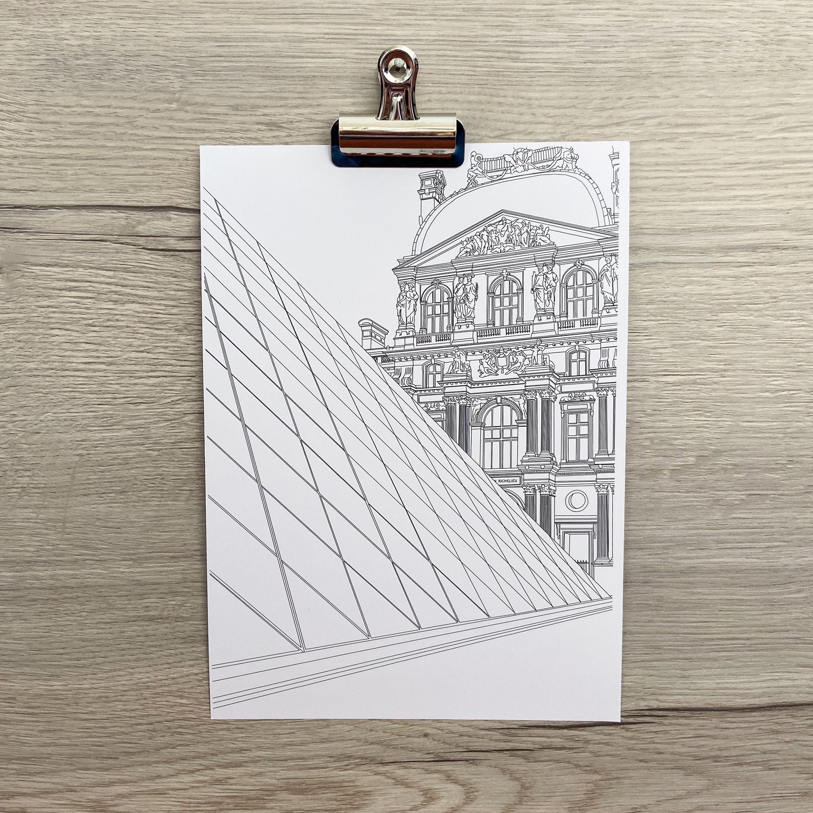Louvre Museum Paris Line Art Drawing Travel and home decor | Etsy