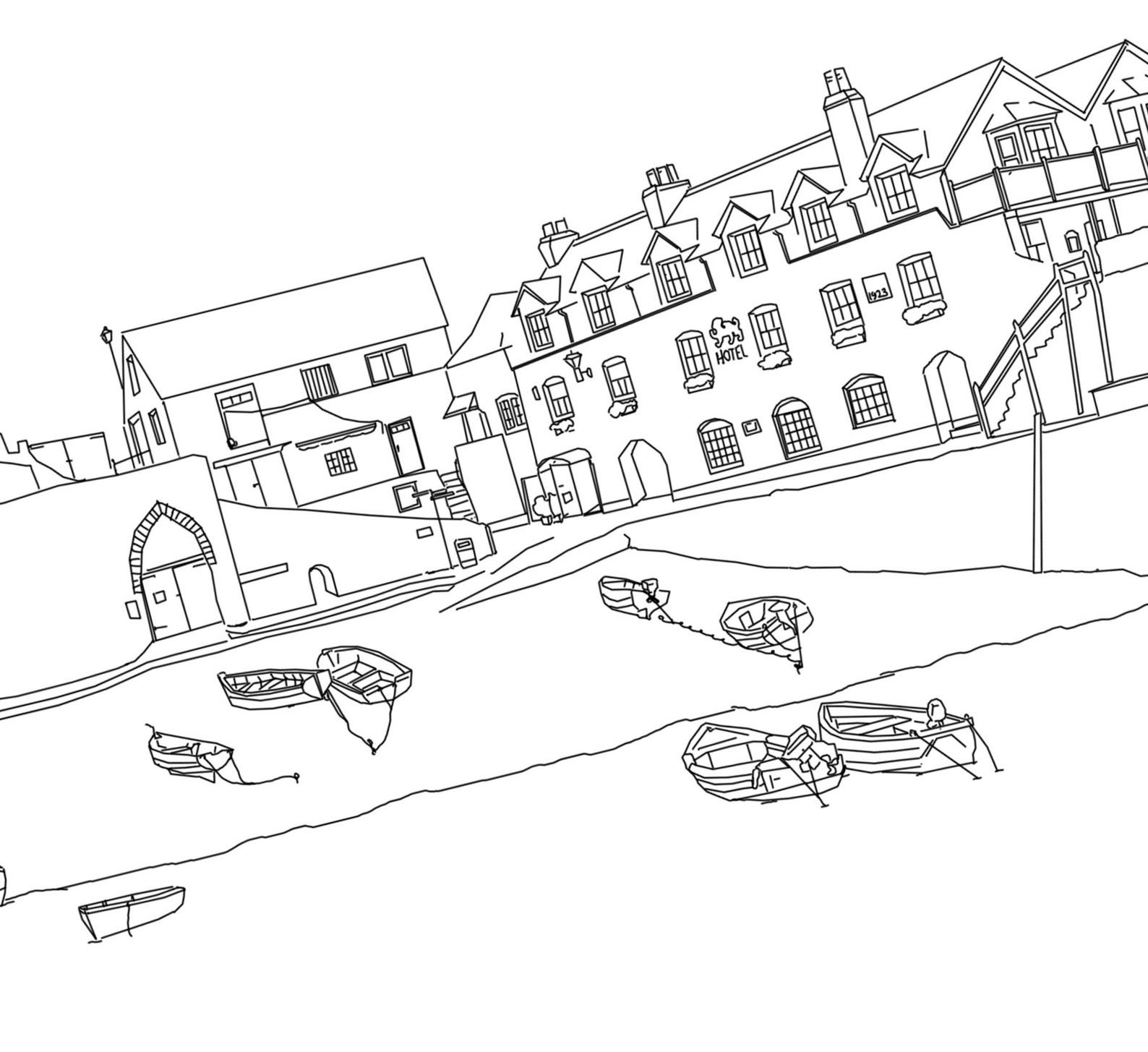 Clovelly, Devon, UK, Line Art Drawing, Art Print, Home and Travel Decor ...