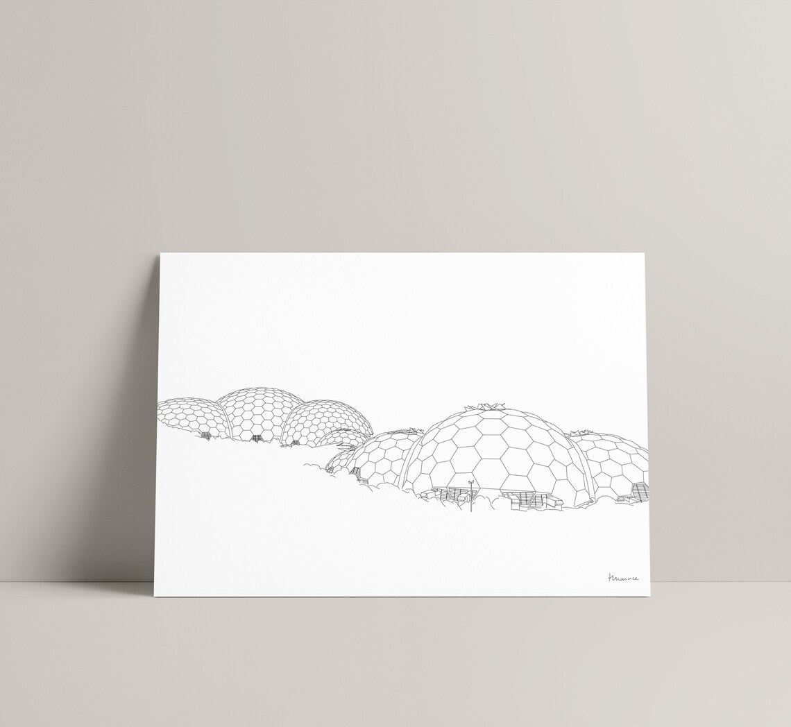 The Eden Project, Cornwall, UK, Travel Line Art Zeichnung, digitaler ...