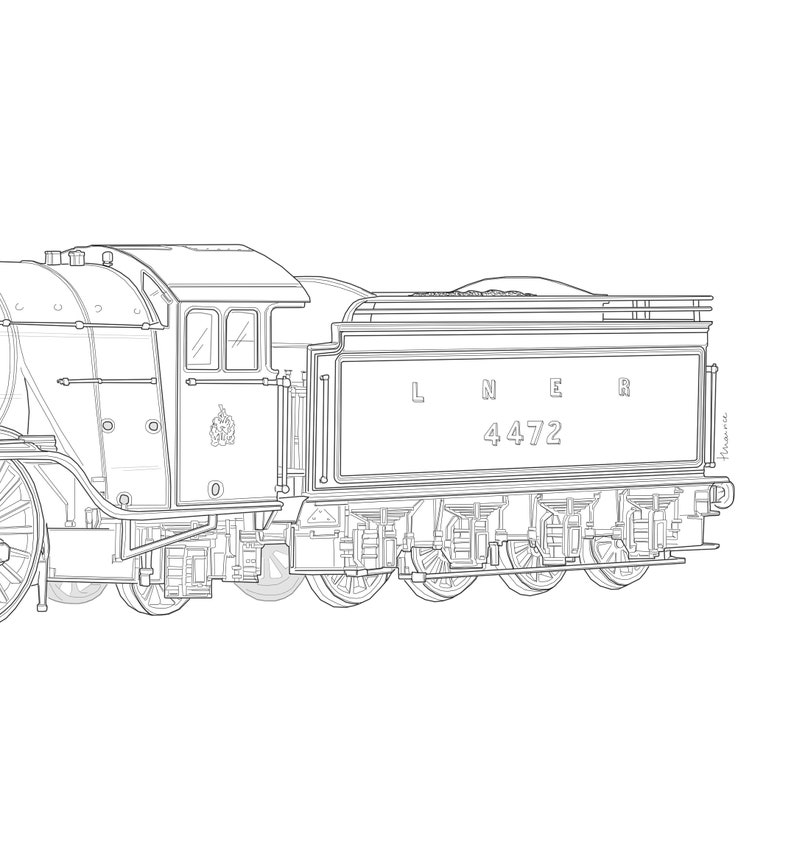 Flying Scotsman, Steam Train, UK, Line Art Drawing, Trains and ...