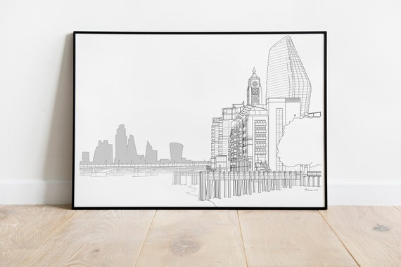 Oxo Tower London Skyline UK Line Art Drawing City Scene - Etsy