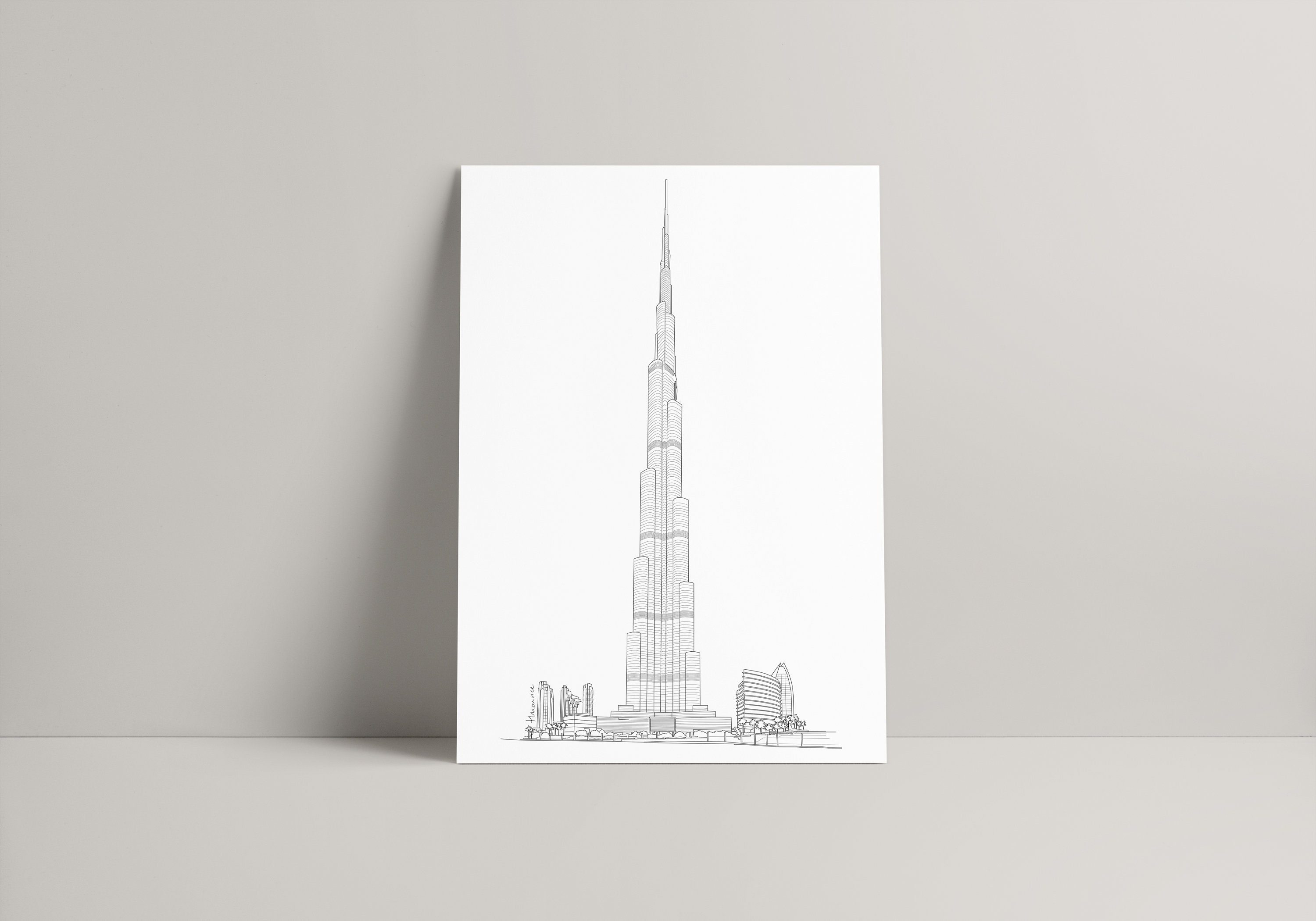 Burj Khalifa, Dubai, United Arab Emirates, Line Art, Line Drawing ...