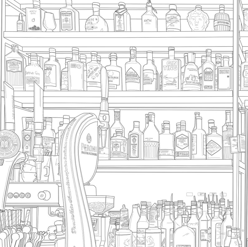 Gin Bar Line Art Line Drawing Digital Download Print at - Etsy