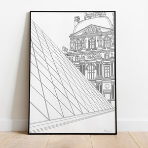The Louvre, Paris, France, Line Art Drawing, Museum, Arts, Architecture ...