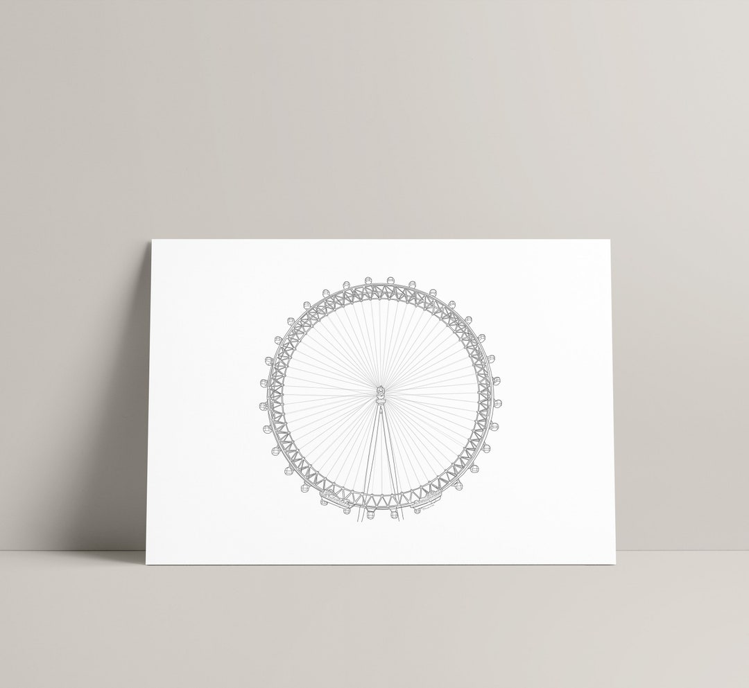 London Eye, London, Travel Art, Line Art, Line Drawing, Digital ...