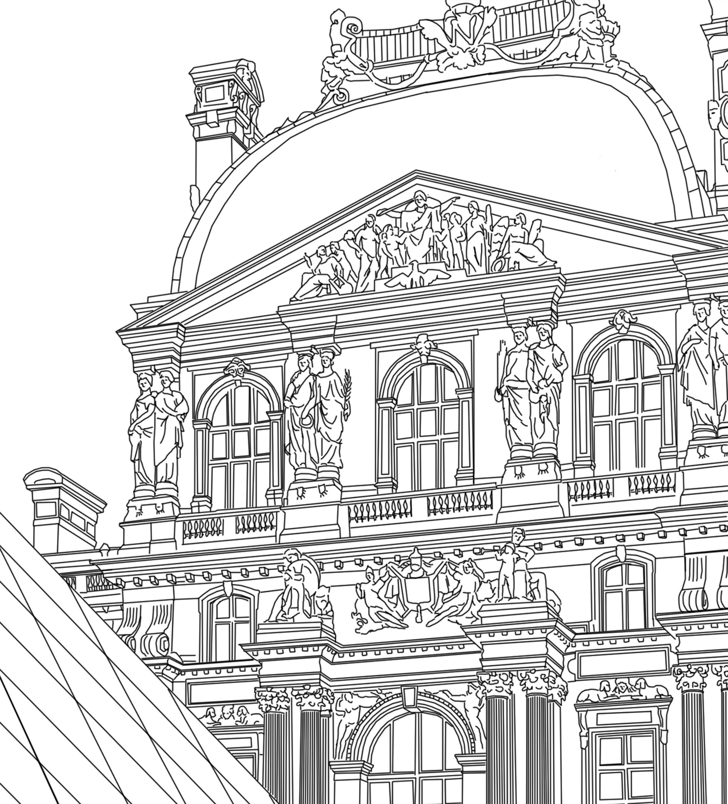 Louvre Museum, Paris, Line Art Drawing, Travel and Home Decor Print - Etsy