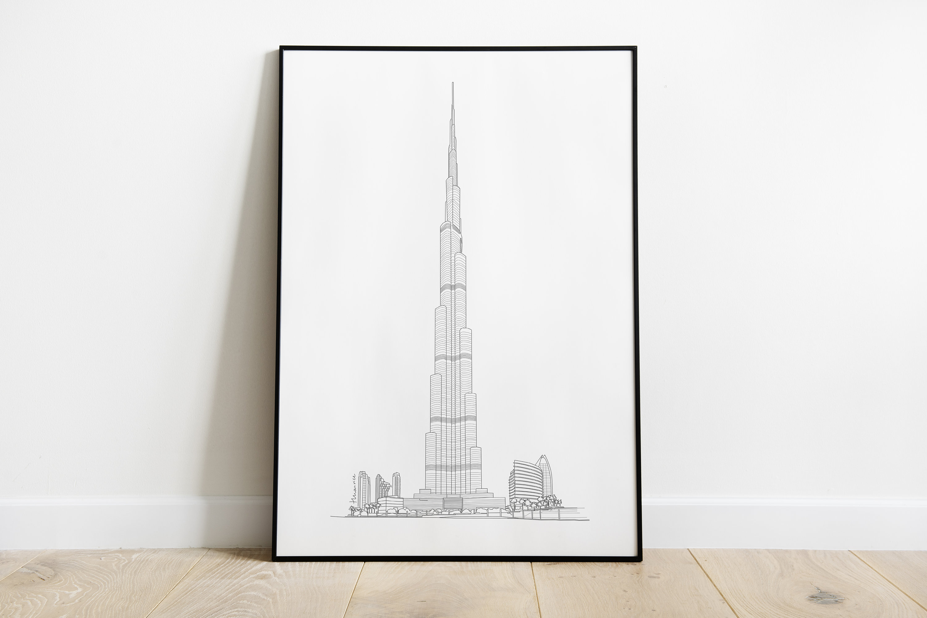Burj Khalifa, Dubai, United Arab Emirates, Line Art Drawing, City Scene ...