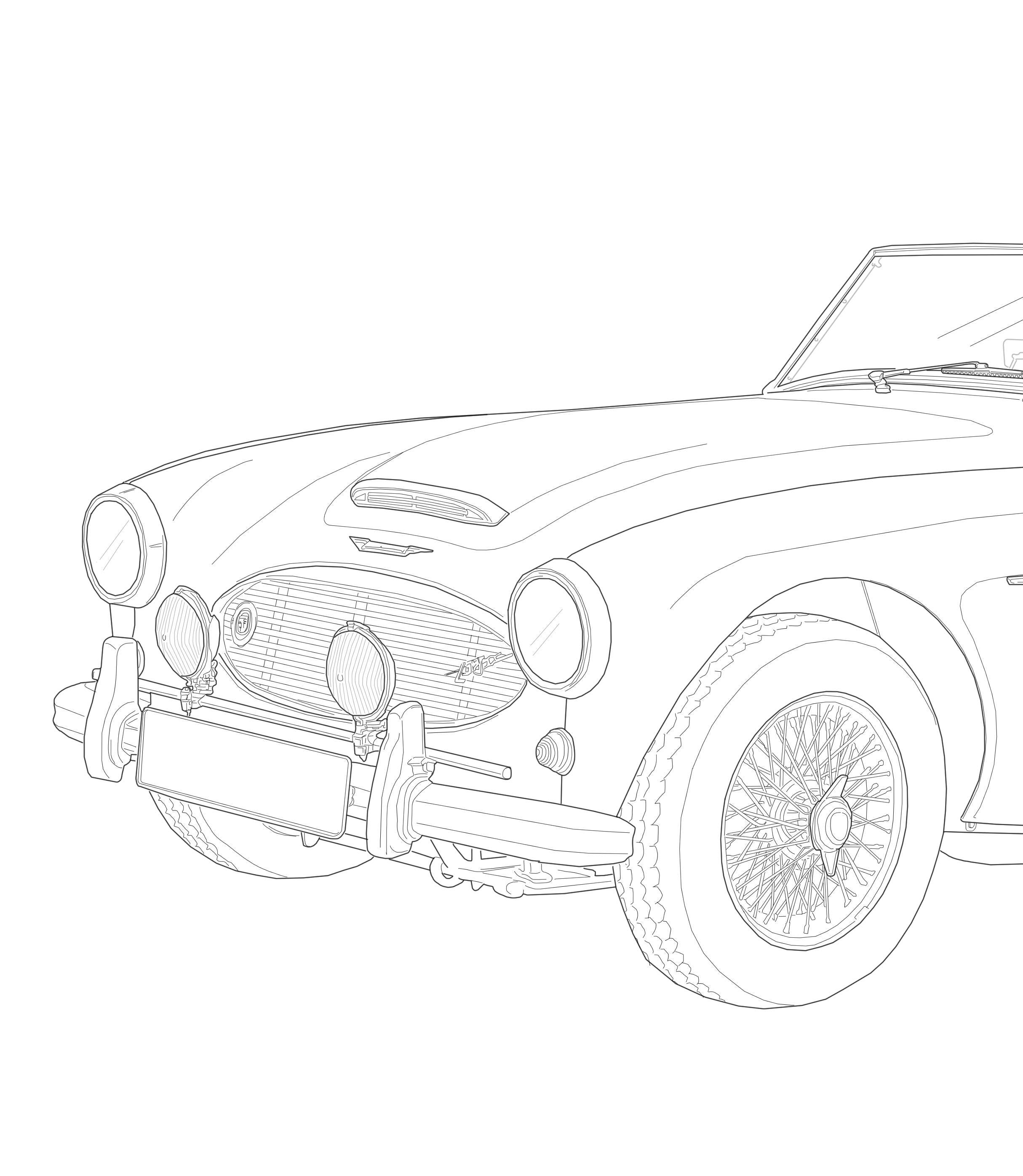 1959 Austin Healey, Car, Line Art Drawing, Transport, Classic Car, Home ...