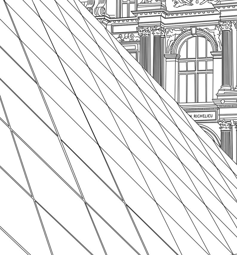 Louvre Museum, Paris, Line Art Drawing, Travel and Home Decor Print - Etsy